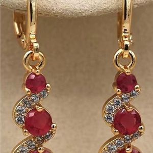 Jewelry | Vintage Style Swirl Round Red Stone Drop Dangle Earrings 14k ...